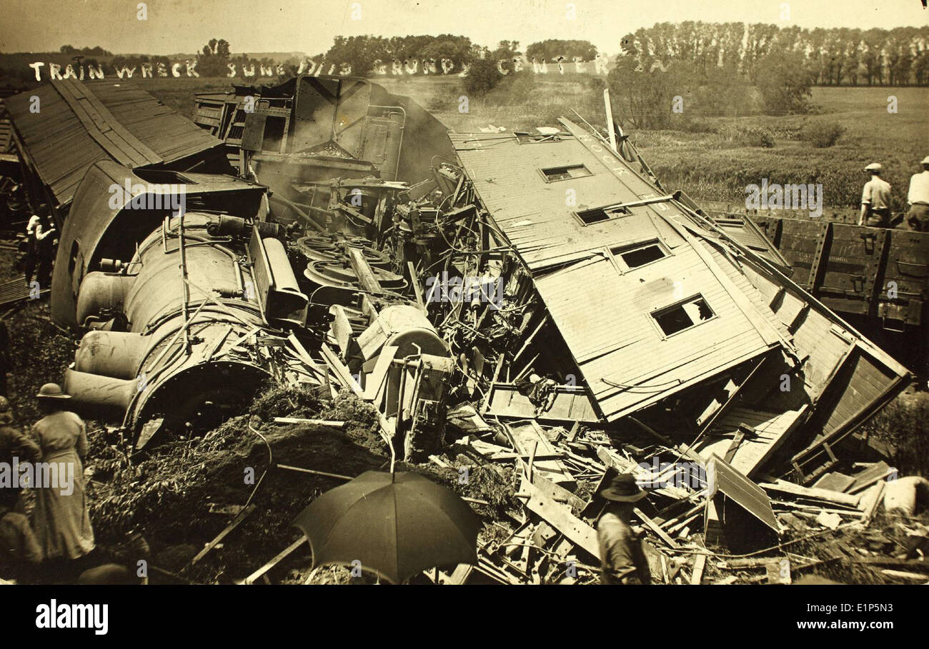 This image depicts a dramatic train crash, capturing the aftermath of ...