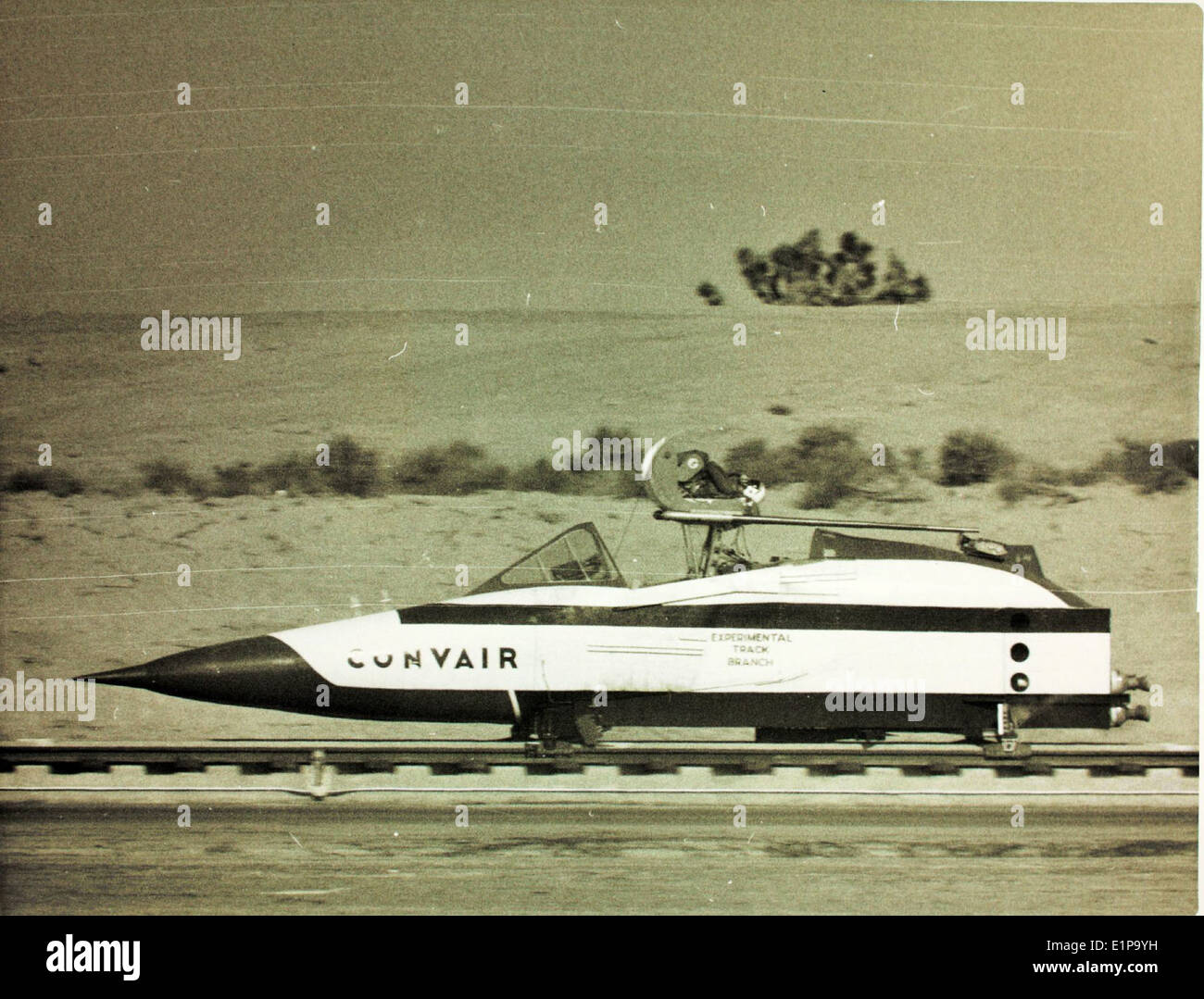 This image shows an ejection seat test conducted between 1950 and 1959 ...
