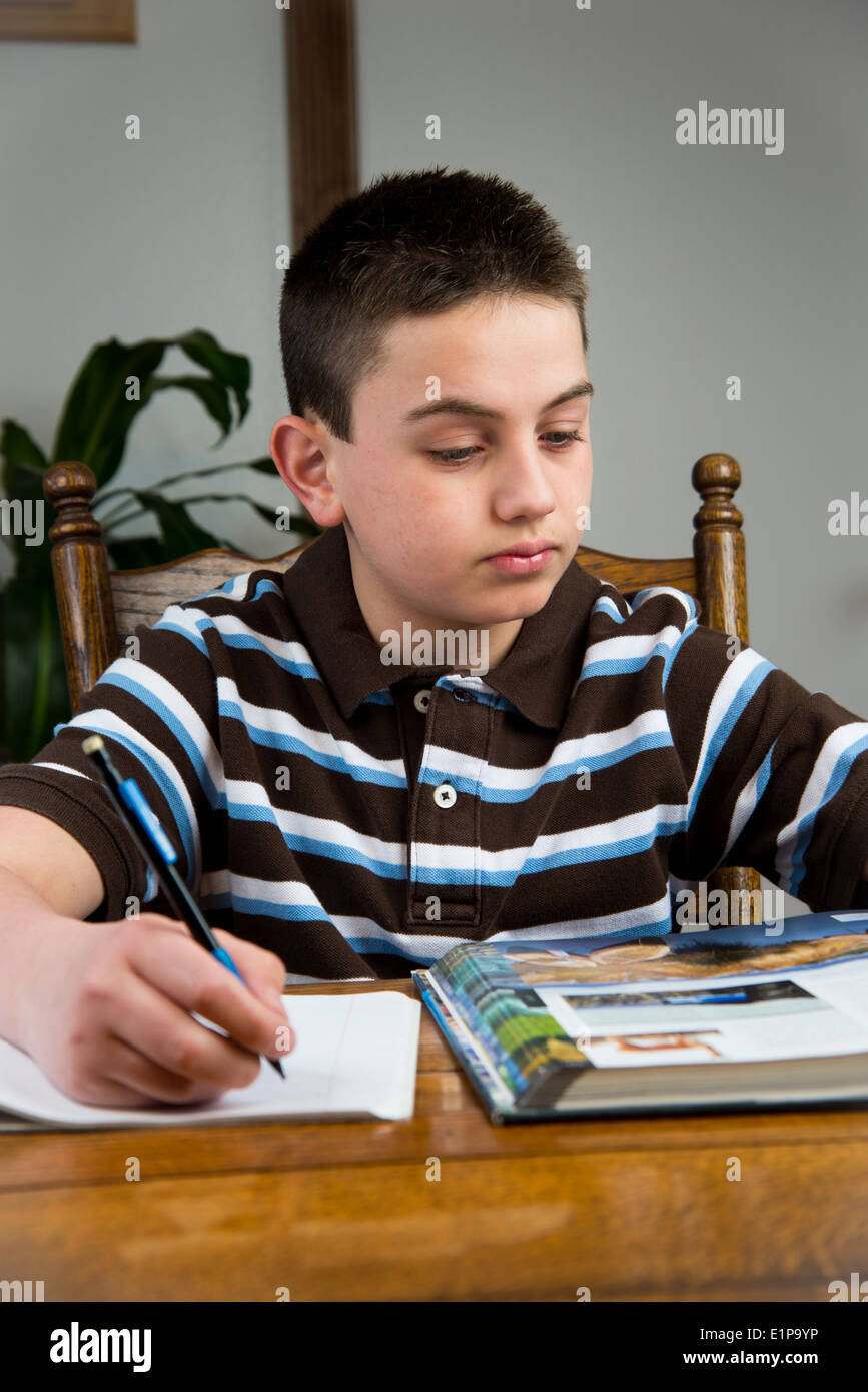 A teenage boy doing his homework Stock Photo - Alamy