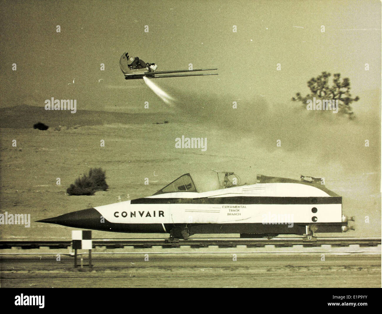 This image from the 1950s shows a Convair ejection seat test, which was ...