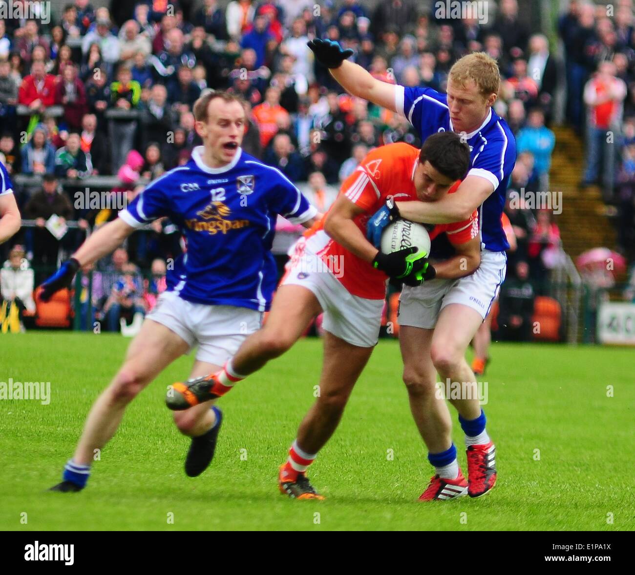 Stefan Campbell finds his way blocked by the Cavan defence Armagh 1-12 ...