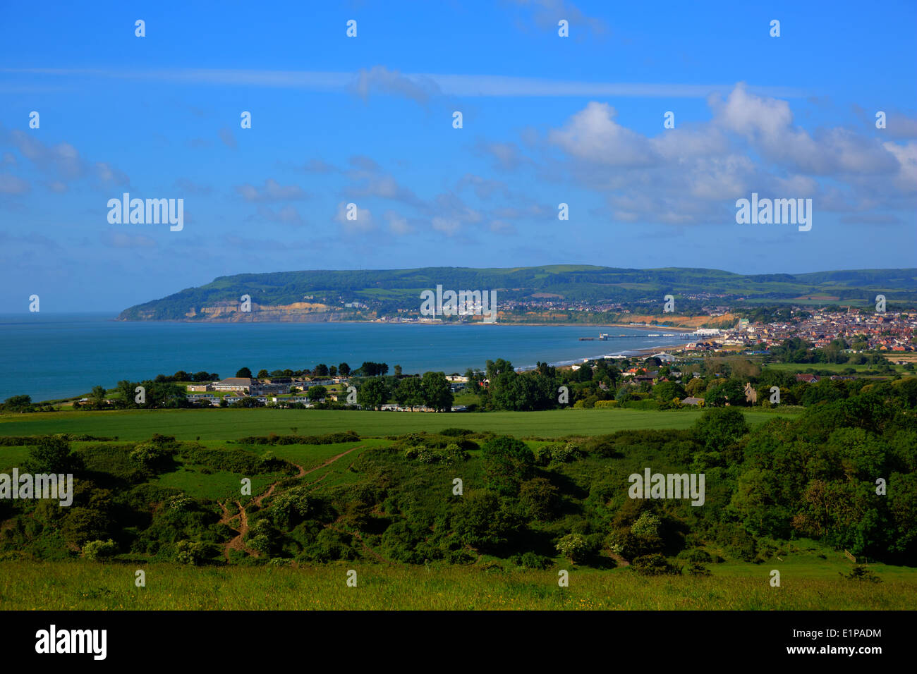 Isle of Wight coast view towards Shanklin and Sandown from Culver Down ...