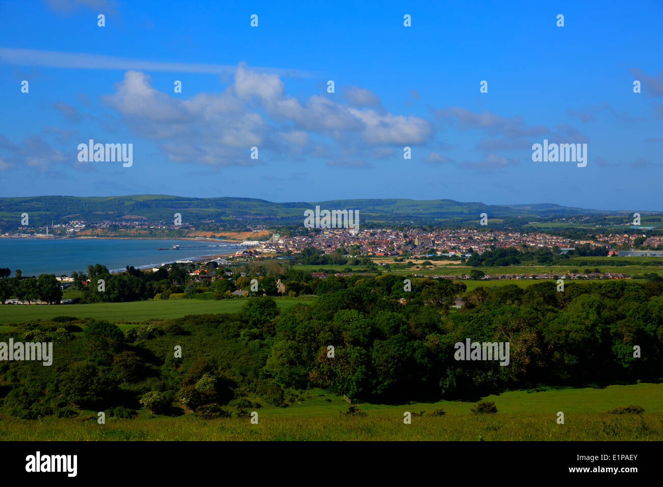 Isle of Wight coast view towards Shanklin and Sandown from Culver Down ...