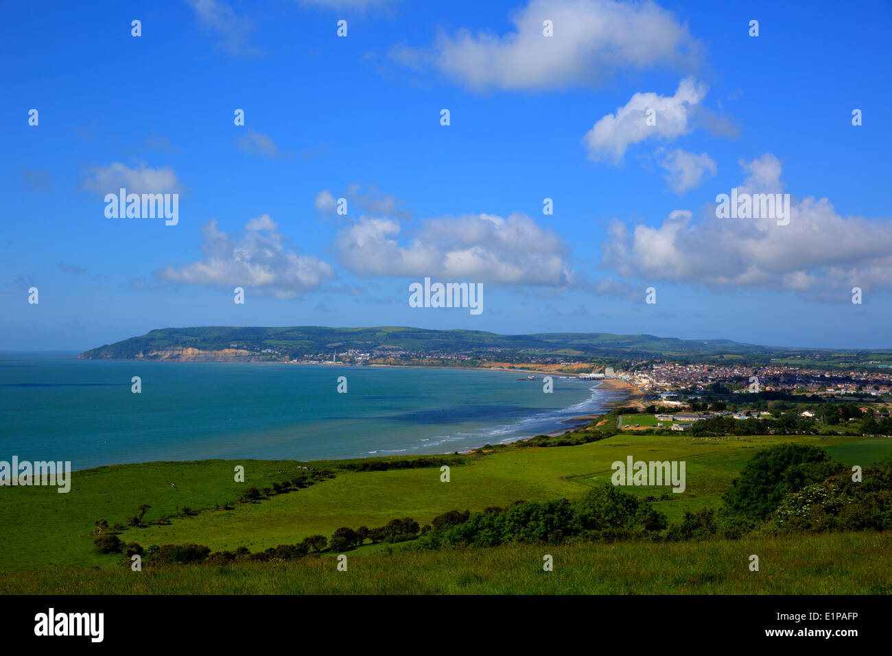 Isle of Wight coast view towards Shanklin and Sandown from Culver Down ...