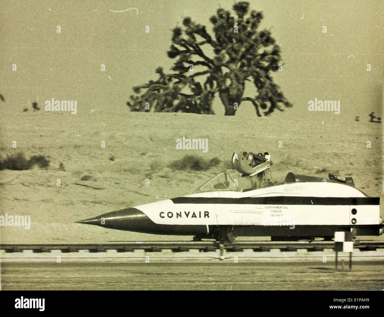 This image from the 1950s shows a Convair ejection seat test, conducted ...