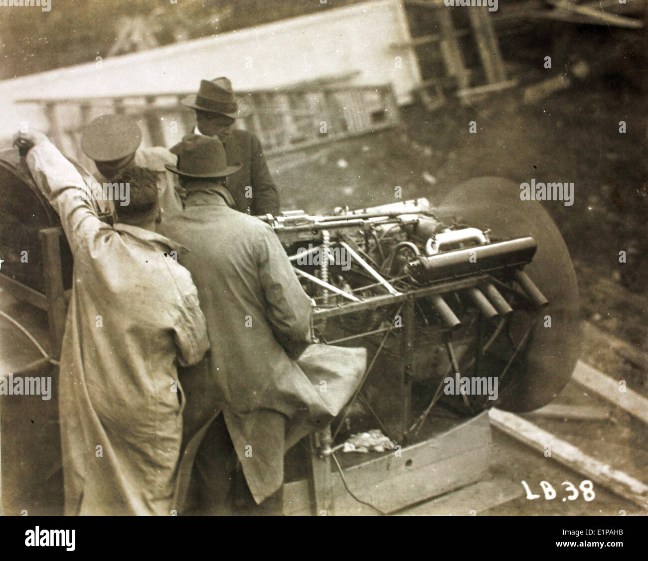This photograph from World War I shows a gun synchronization test, a ...