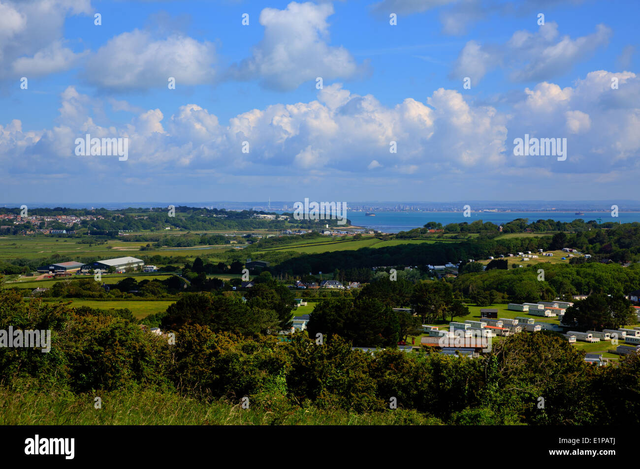Isle of Wight countryside view to Whitecliff Bay coast near Bembridge ...
