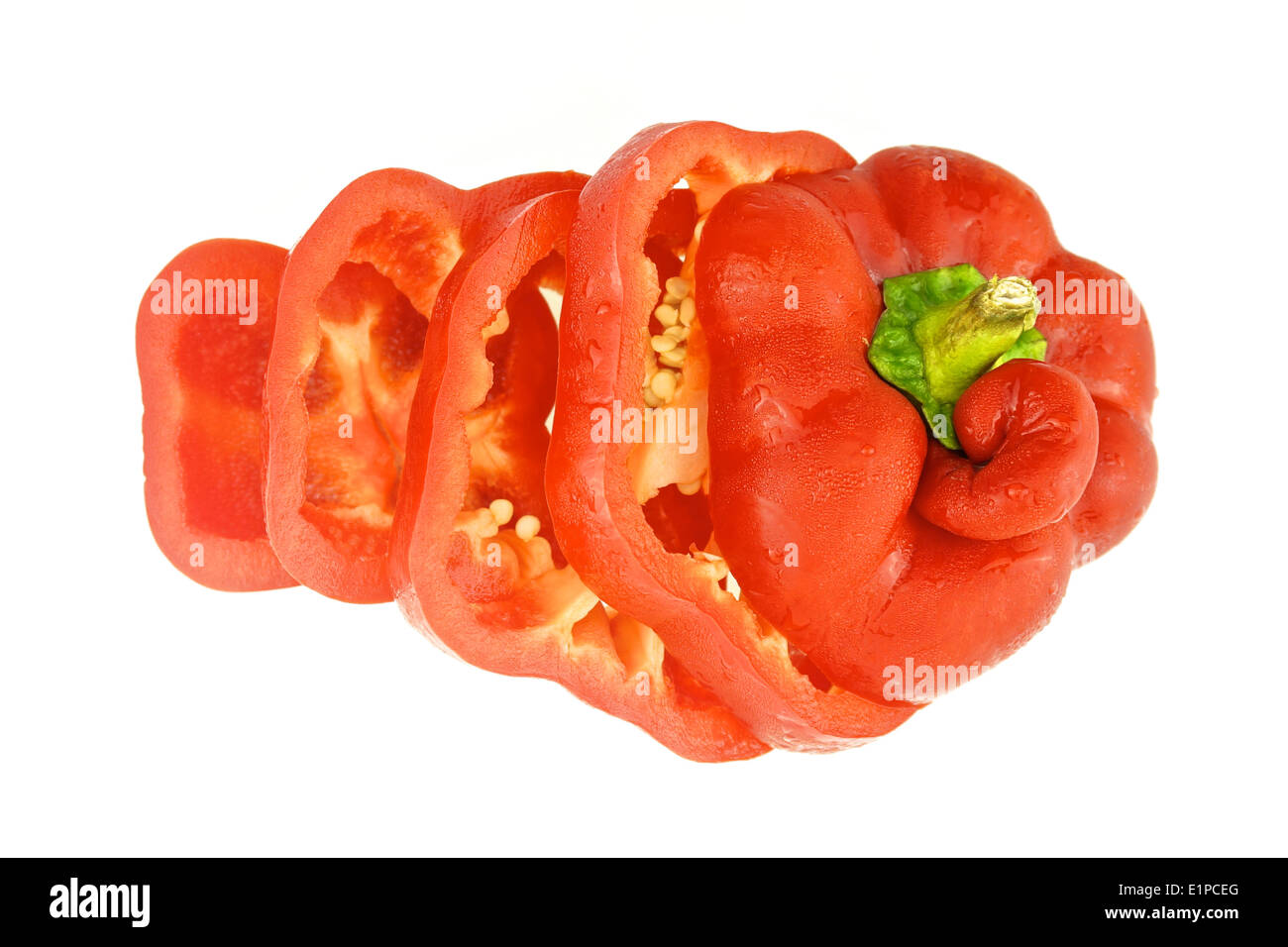 Close up slices of cool and fresh red bell pepper isolated on white ...