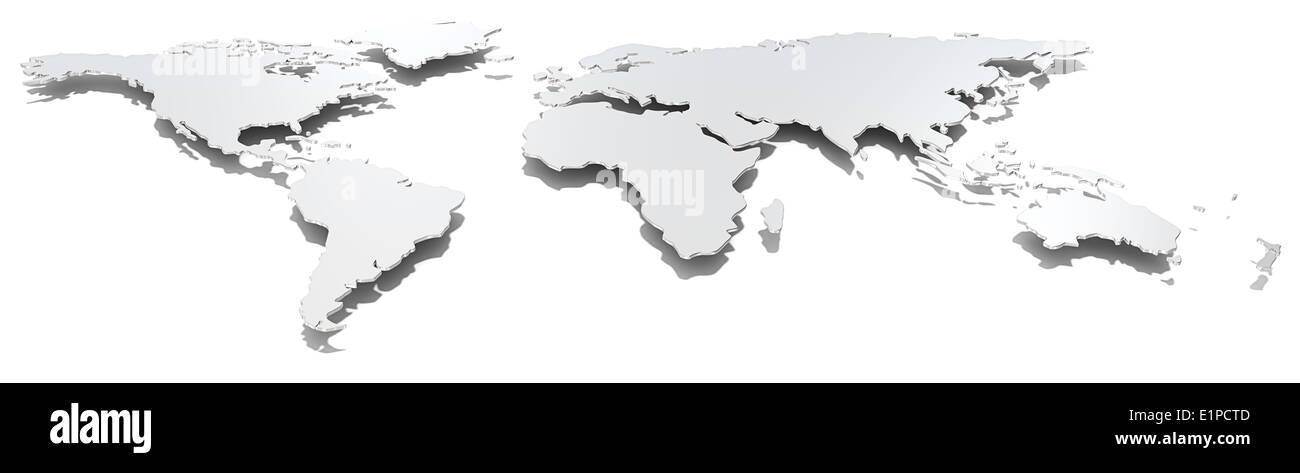 Front view of thin steel world map. Hard shadow. Metal Stock Photo - Alamy