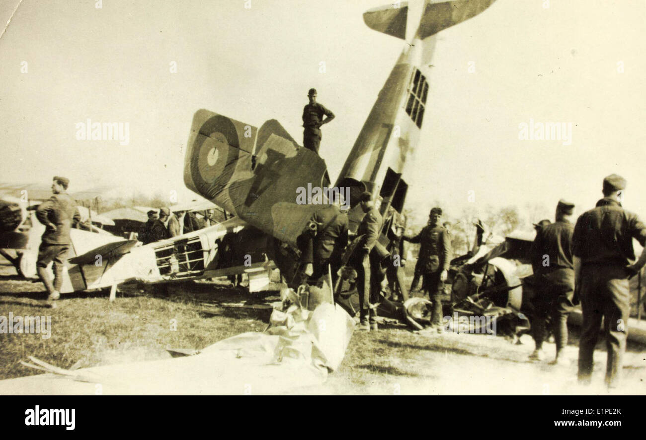 This image represents an aircraft crash during World War I, a common ...