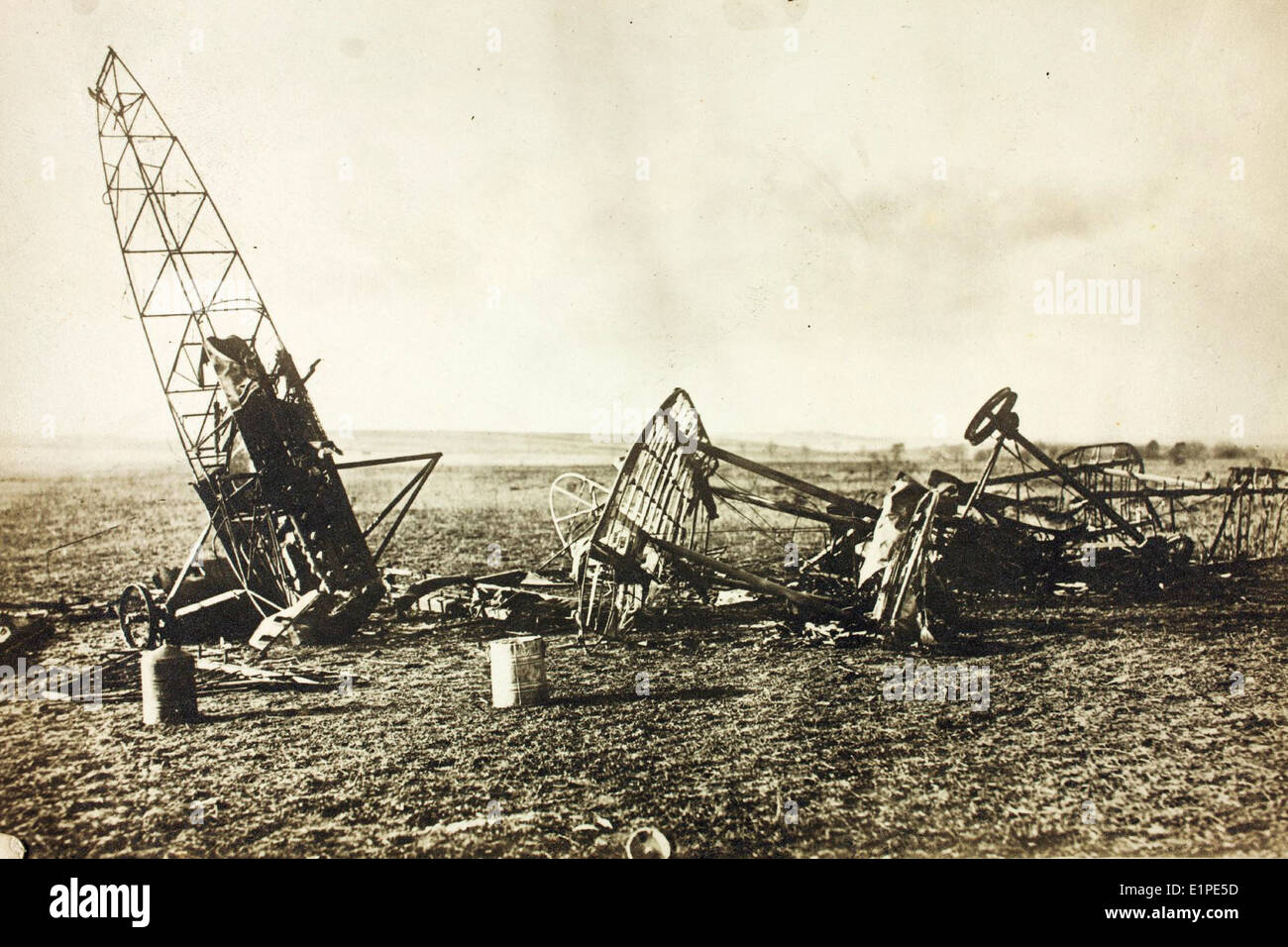 This photograph documents a World War I aircraft crash, illustrating ...