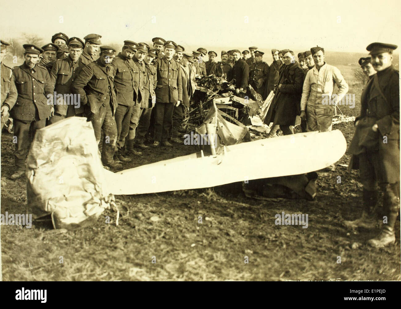 This image depicts the crash of a German aircraft during World War I in ...