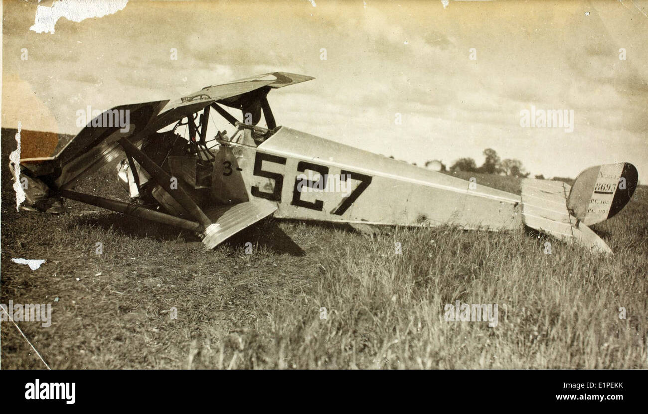 This image represents a World War One aircraft crash, illustrating the ...