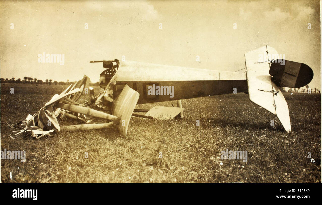 This photograph documents a World War One aircraft crash, showcasing ...