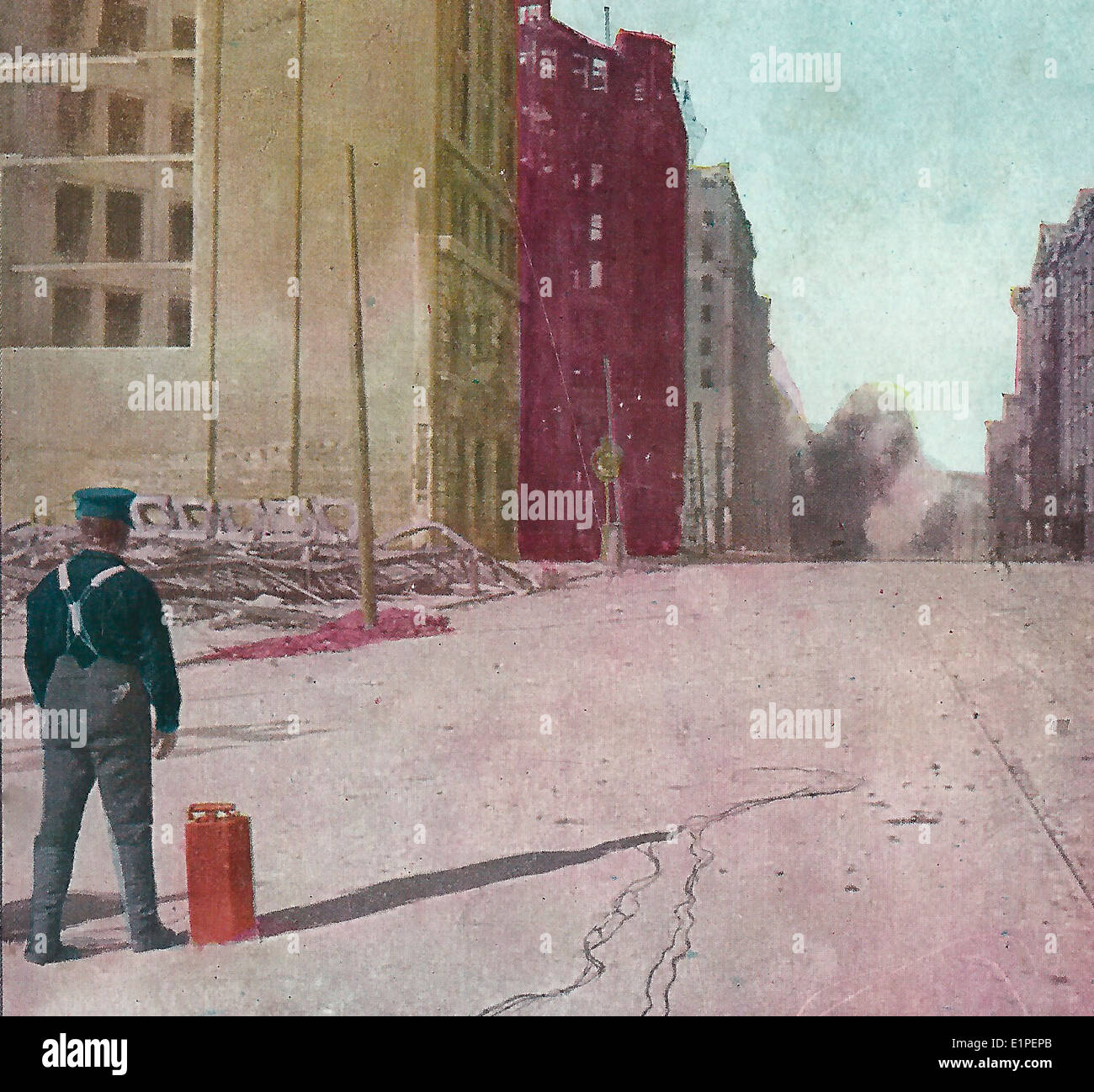 Dynamiting the Earthquake and fire wrecked buildings on Market Street ...