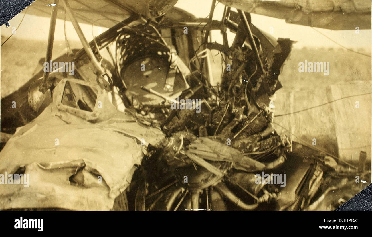 This image captures the aftermath of a World War I aircraft crash ...