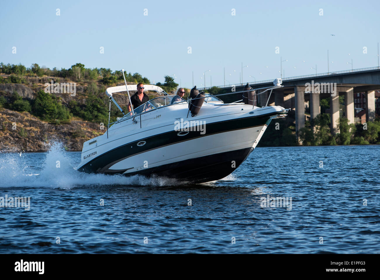 Powerful speedboat on the city waterways, Stockholm Stock Photo - Alamy