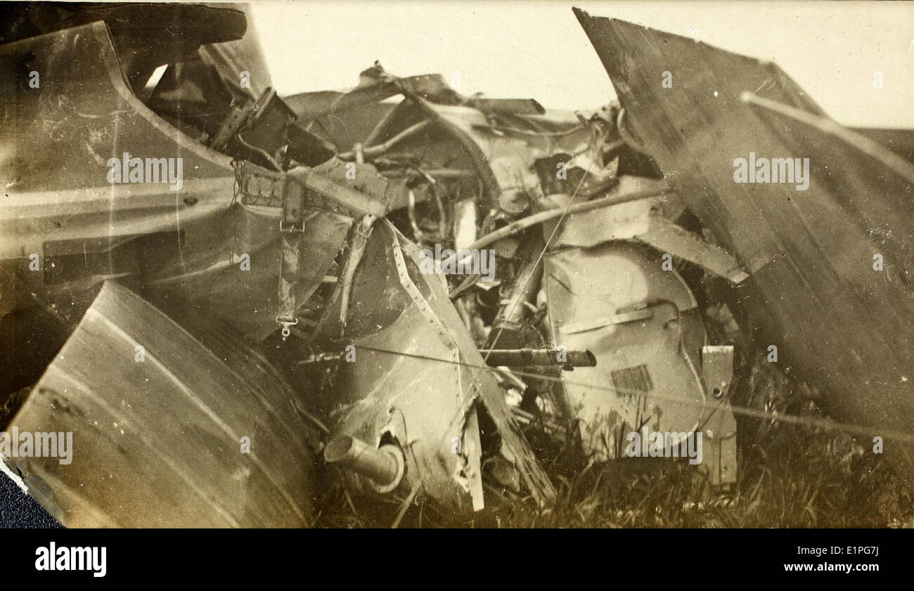 This image captures a World War One aircraft crash involving Lt ...