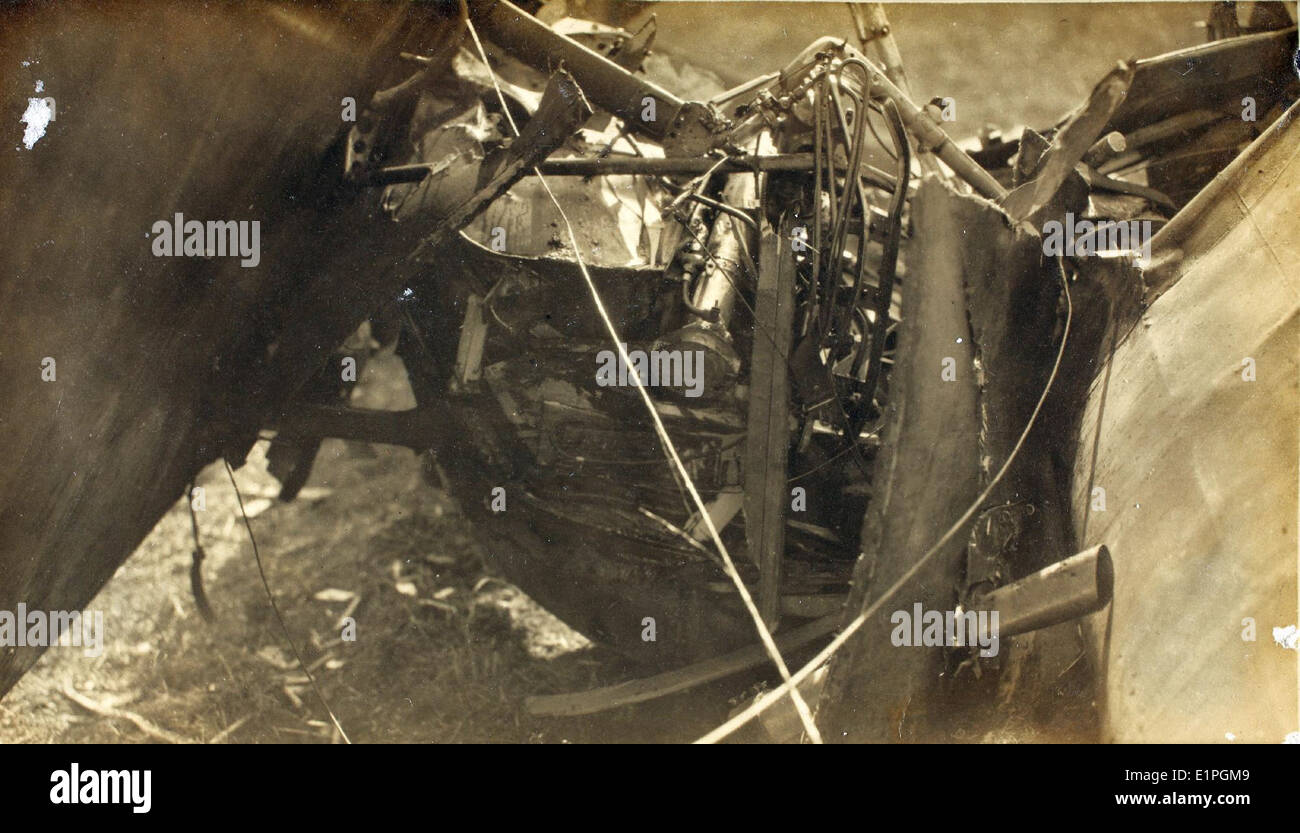 This image depicts a World War I aircraft crash involving Lt. Sutton ...