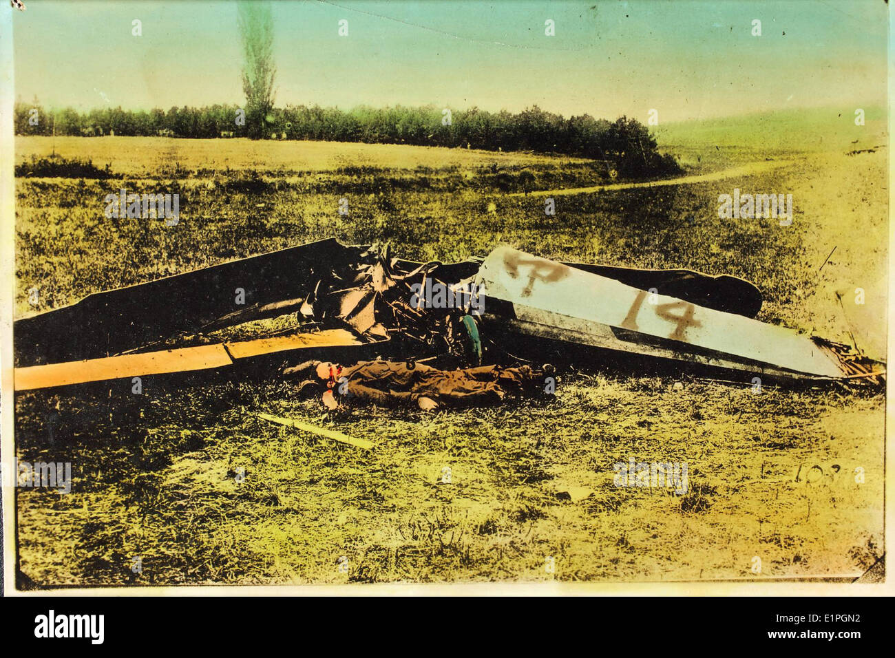 This photo depicts the tragic crash of a Nieuport 28 aircraft during ...