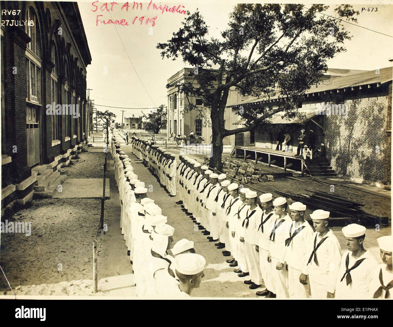 A photo depicting a World War I Saturday inspection in France, showing ...