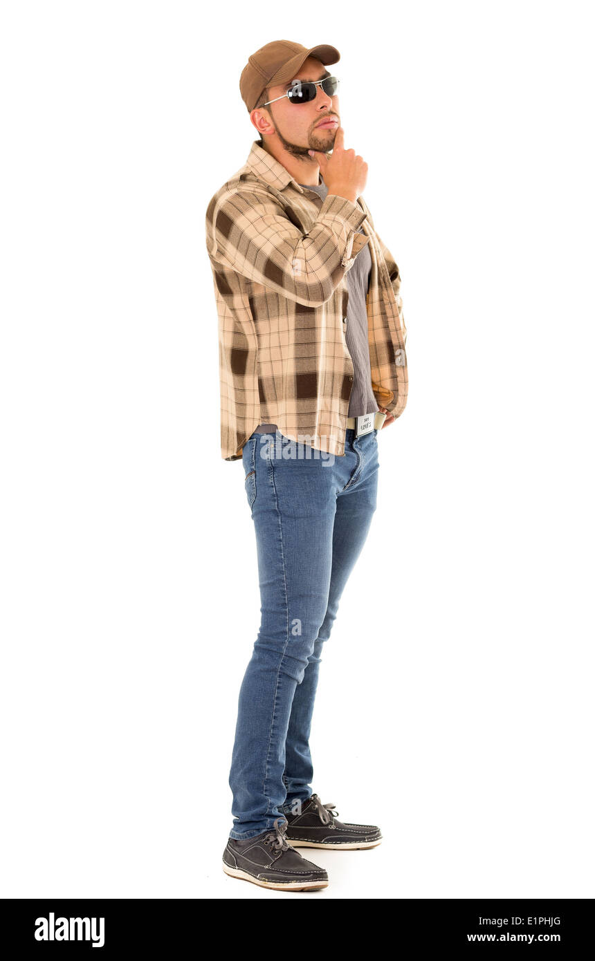 trucker man flannel cap Stock Photo - Alamy