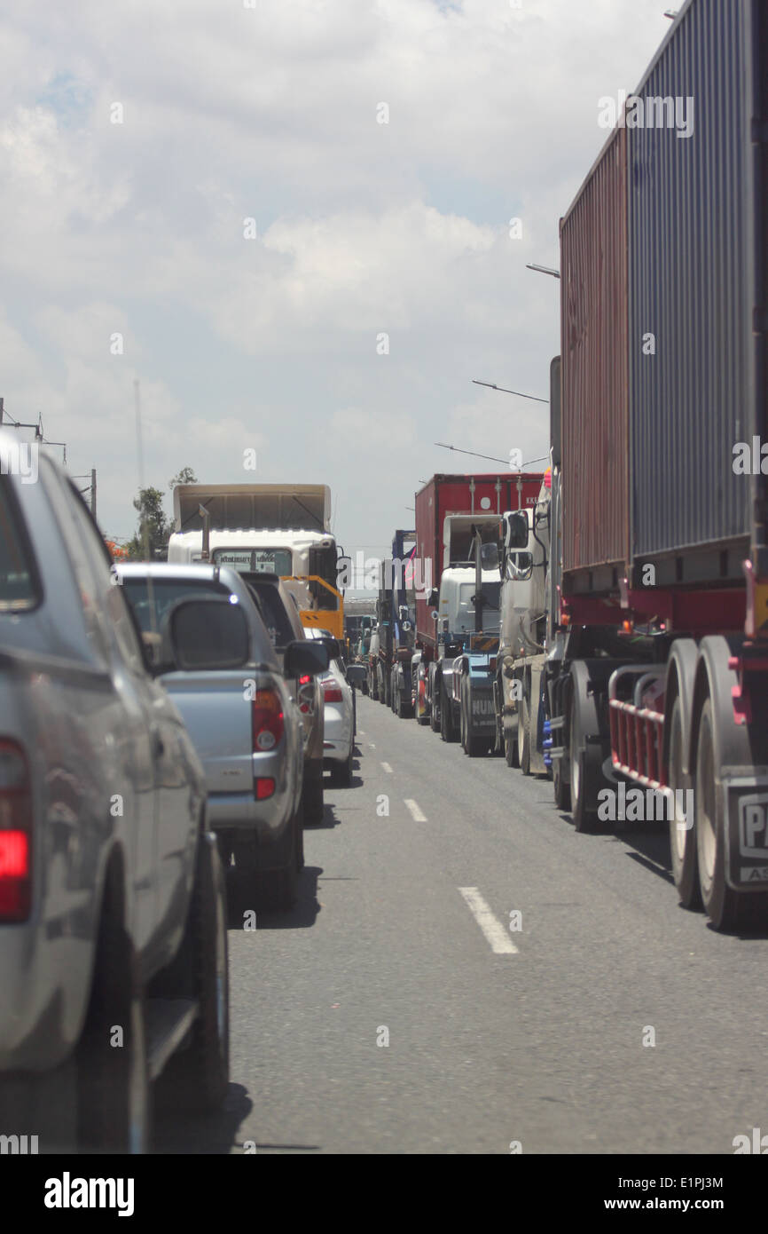The car in traffic jam on city Stock Photo - Alamy