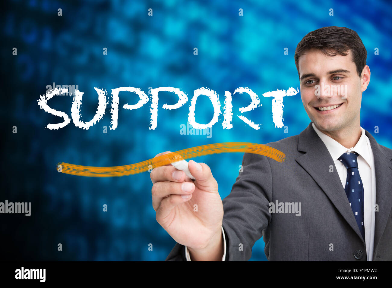 Businessman writing the word support Stock Photo - Alamy