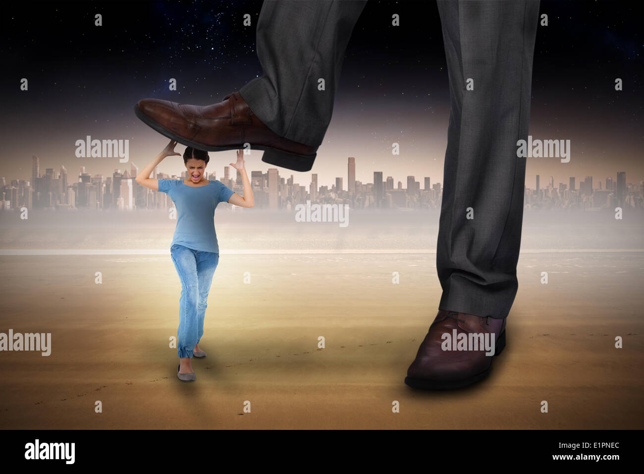 Composite image of businessman stepping on girl Stock Photo - Alamy