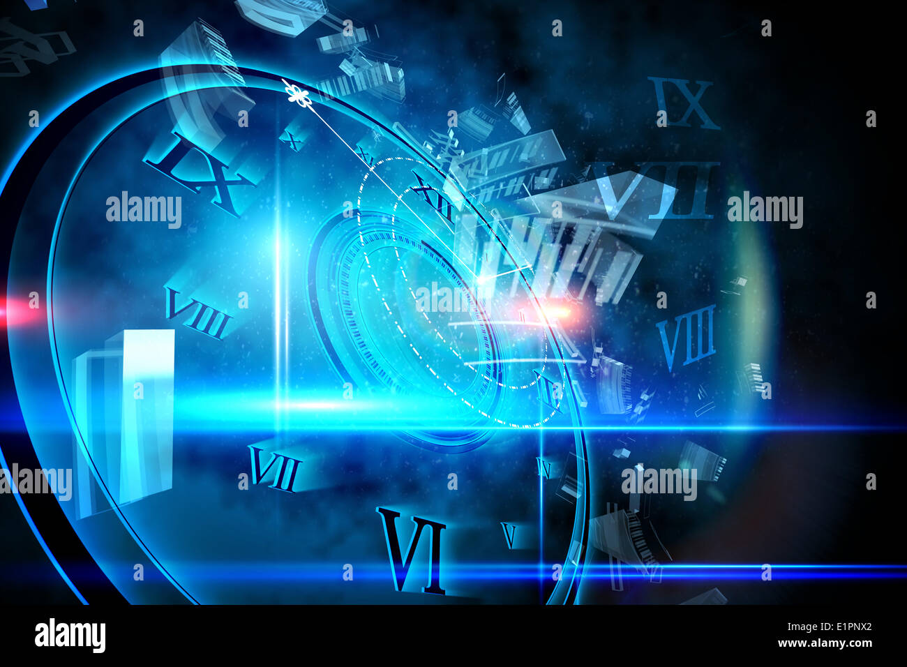 Blue glowing technology design with clock Stock Photo - Alamy
