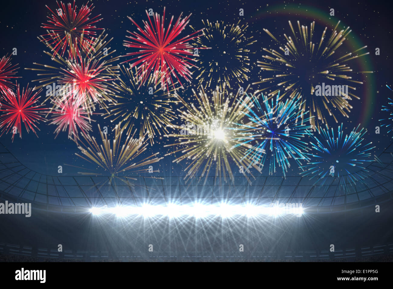 Fireworks exploding over football stadium Stock Photo - Alamy