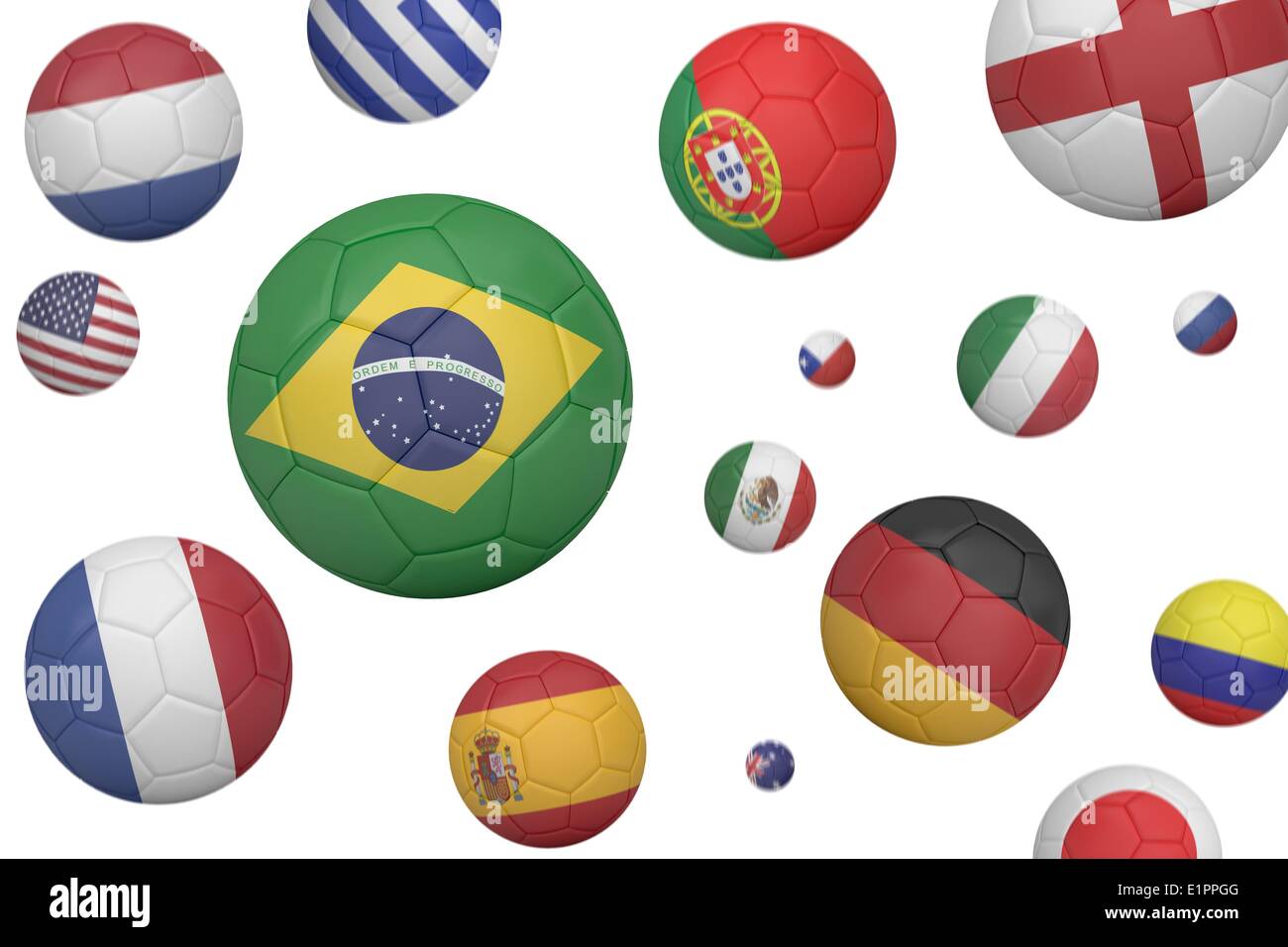 Footballs in various flag colours Stock Photo - Alamy