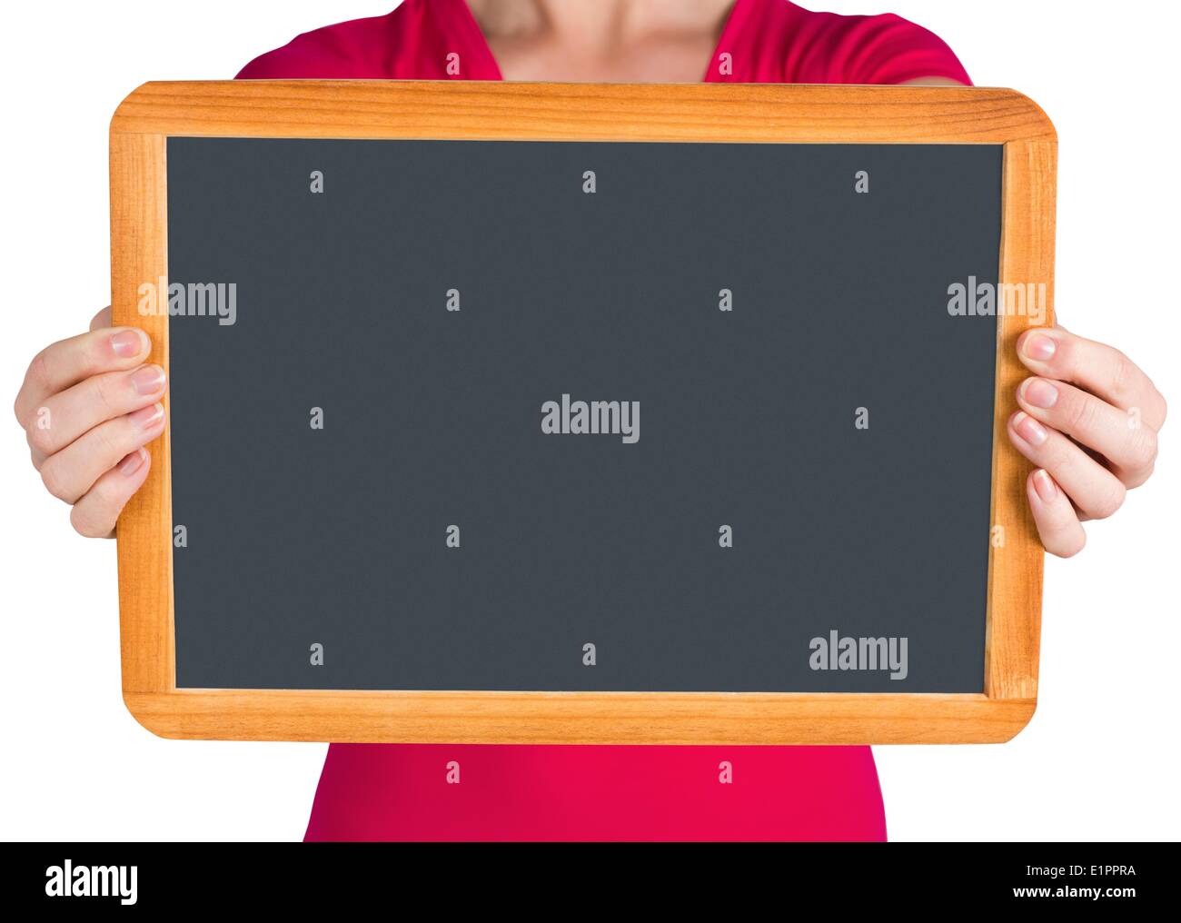 Woman showing chalkboard to camera Stock Photo - Alamy