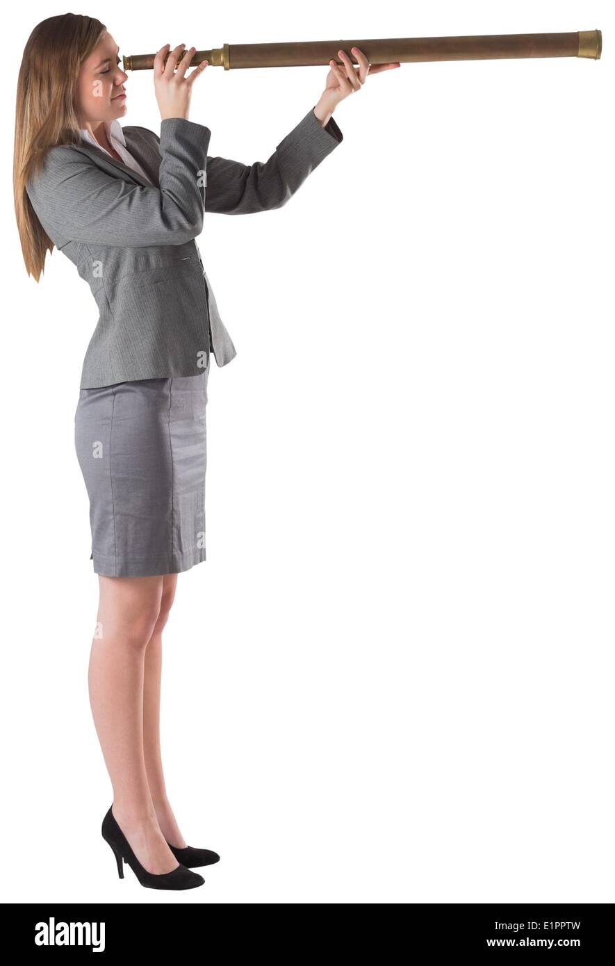 Looking through telescope woman Cut Out Stock Images & Pictures - Alamy