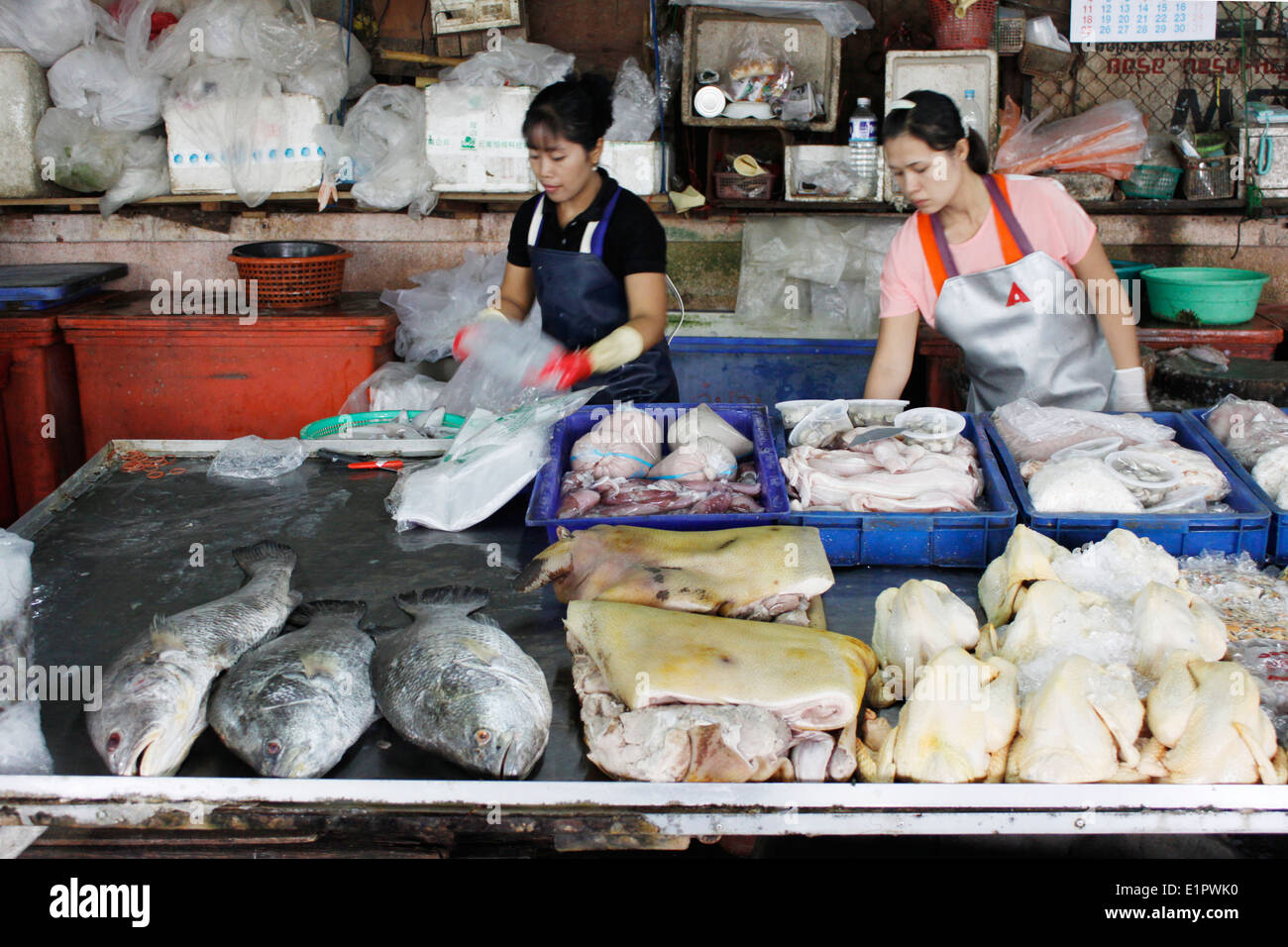 Food and fish market, city of Bangkok, Thailand, Asia Stock Photo - Alamy