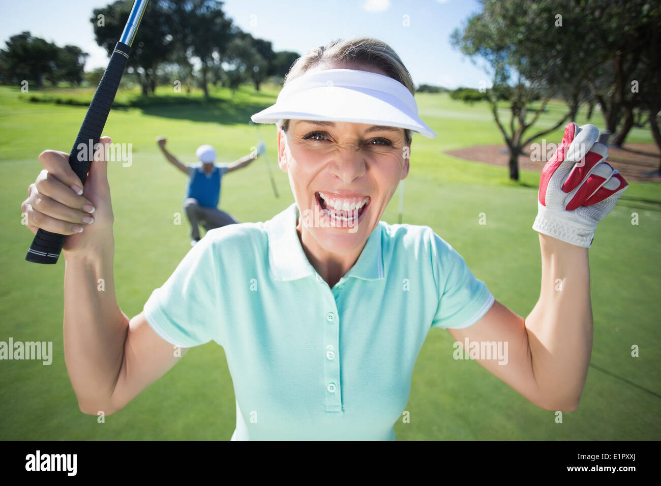 Woman Cheering Behind Hi res Stock Photography And Images Alamy