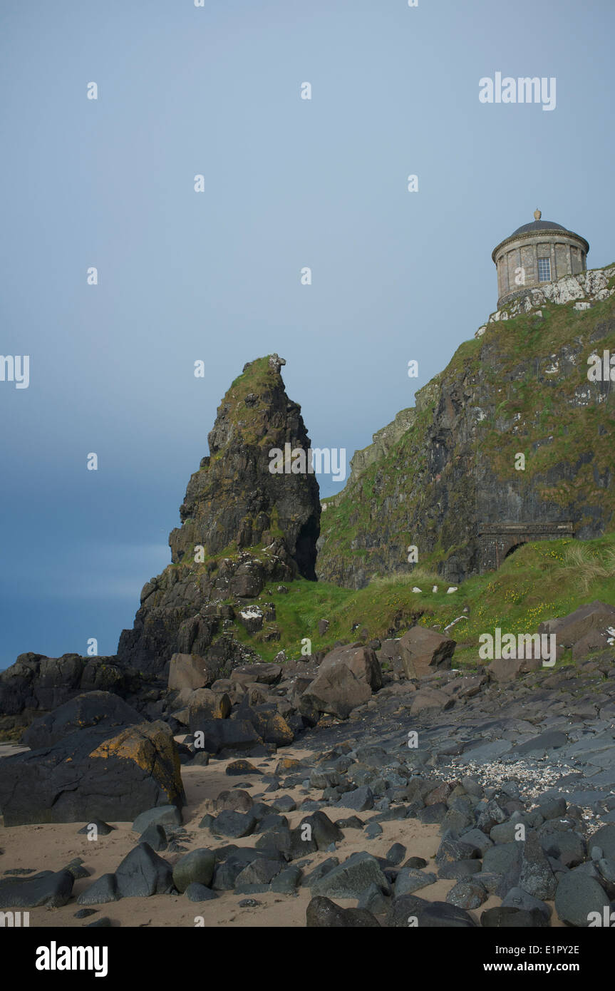 Downhill strand with a stack and the Mussenden Temple on the right on ...