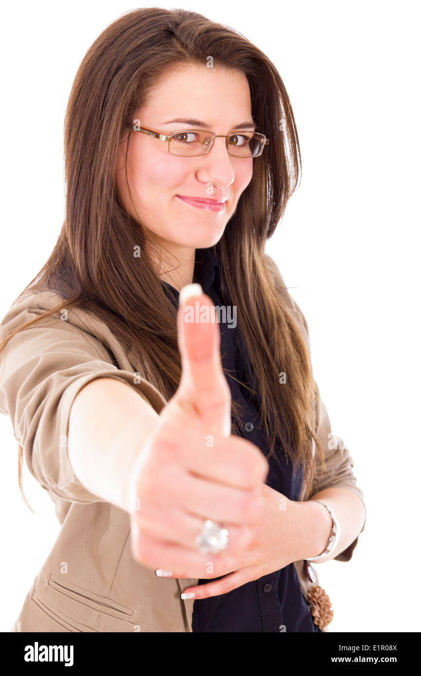 successful young business woman wearing glasses showing thumbs up Stock ...