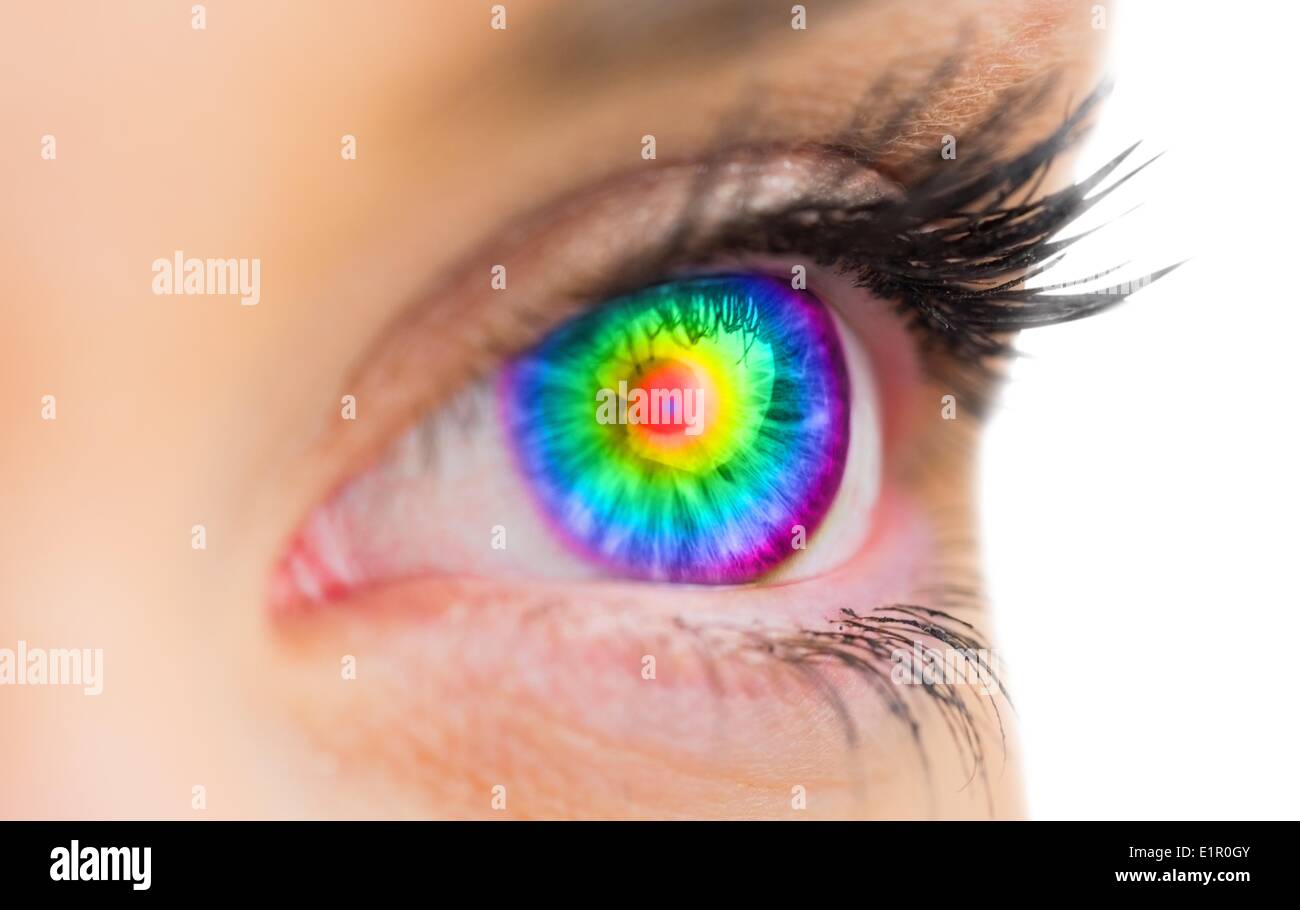 Psychedelic eye looking ahead on female face Stock Photo - Alamy