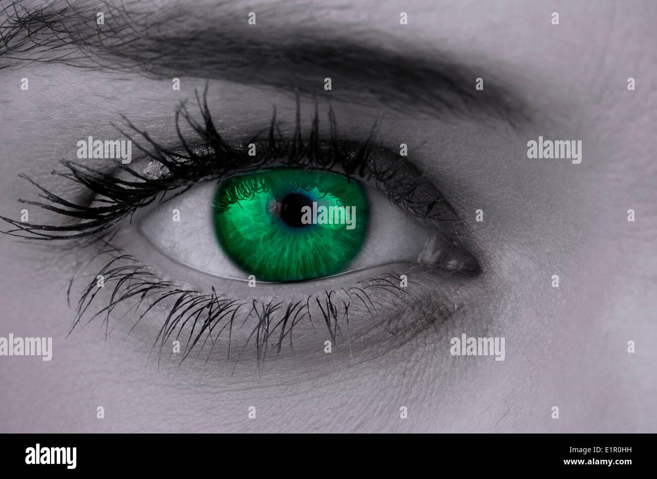 Bright green eye on female face Stock Photo - Alamy