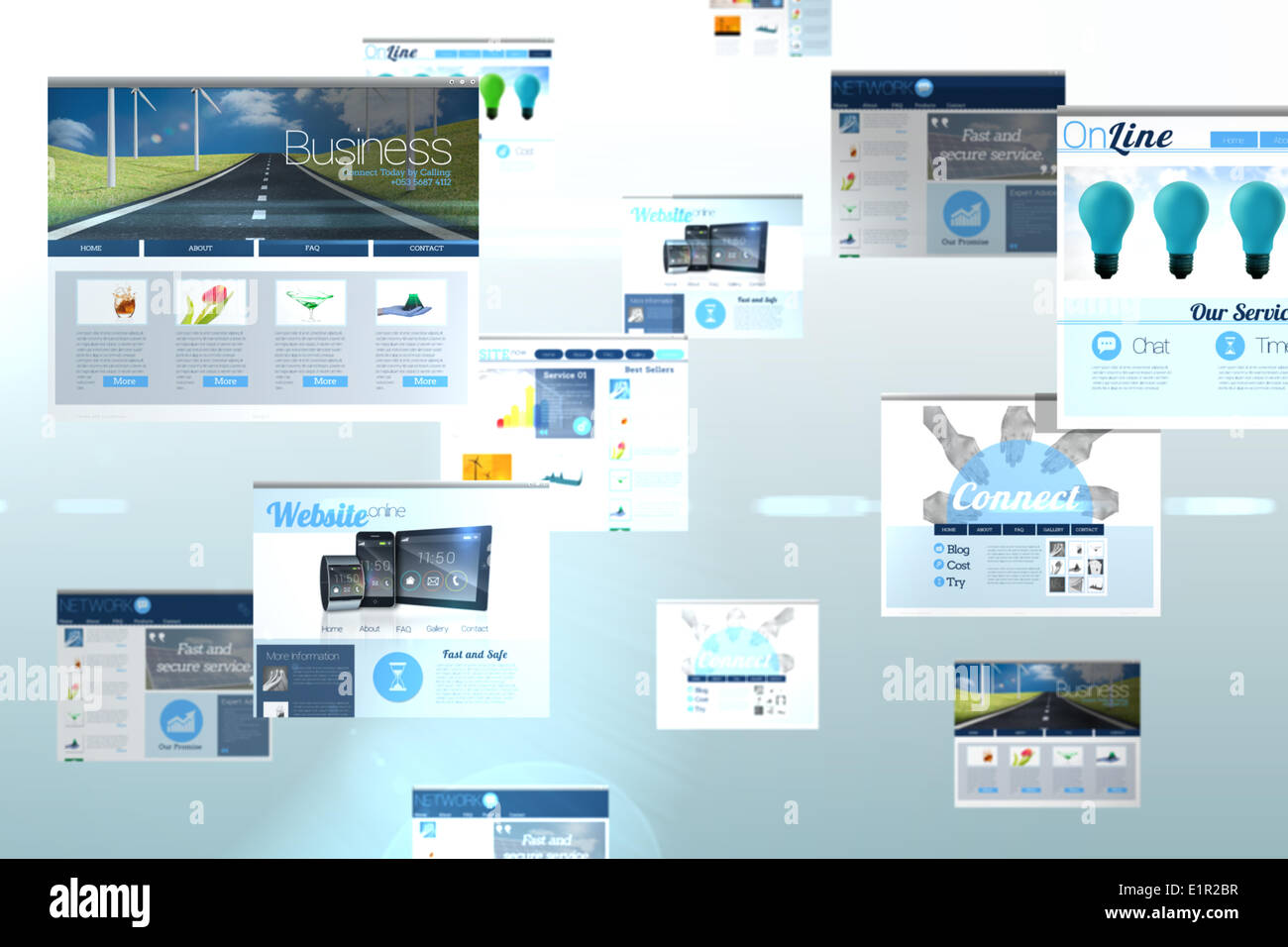 Screen collage showing business advertisement Stock Photo - Alamy