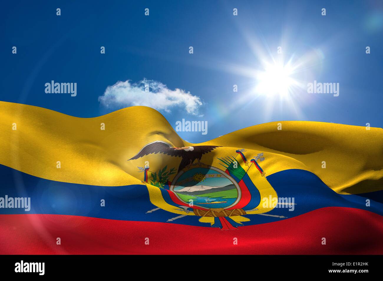 Ecuador national flag under sunny sky Stock Photo - Alamy