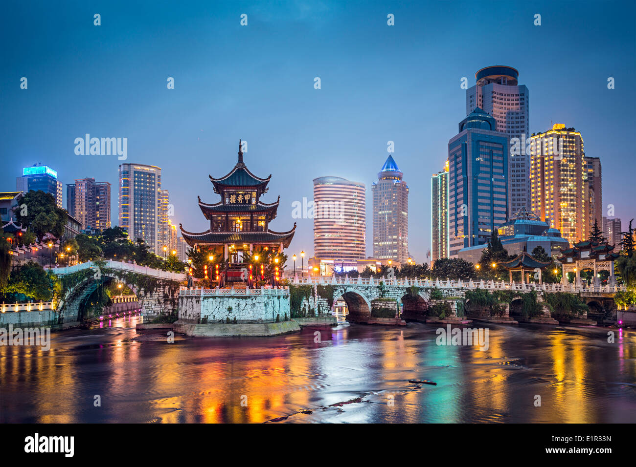 Guiyang, China skyline at Jiaxiu Pavilion on the Nanming River Stock ...