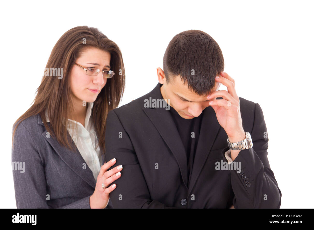 supporting woman consoling and comforting sad worried man Stock Photo ...