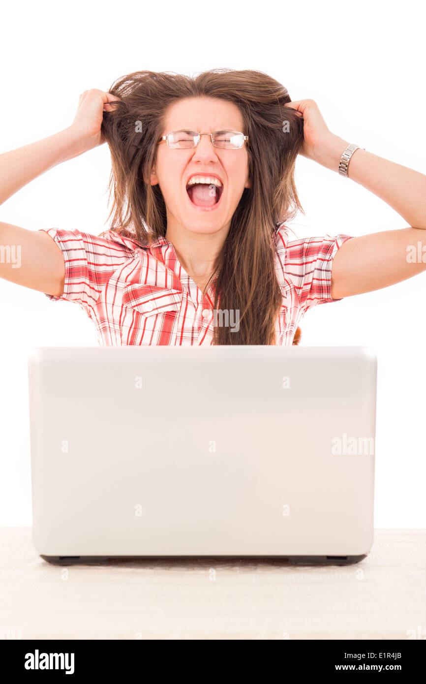 Woman nervous at computer hi-res stock photography and images - Alamy