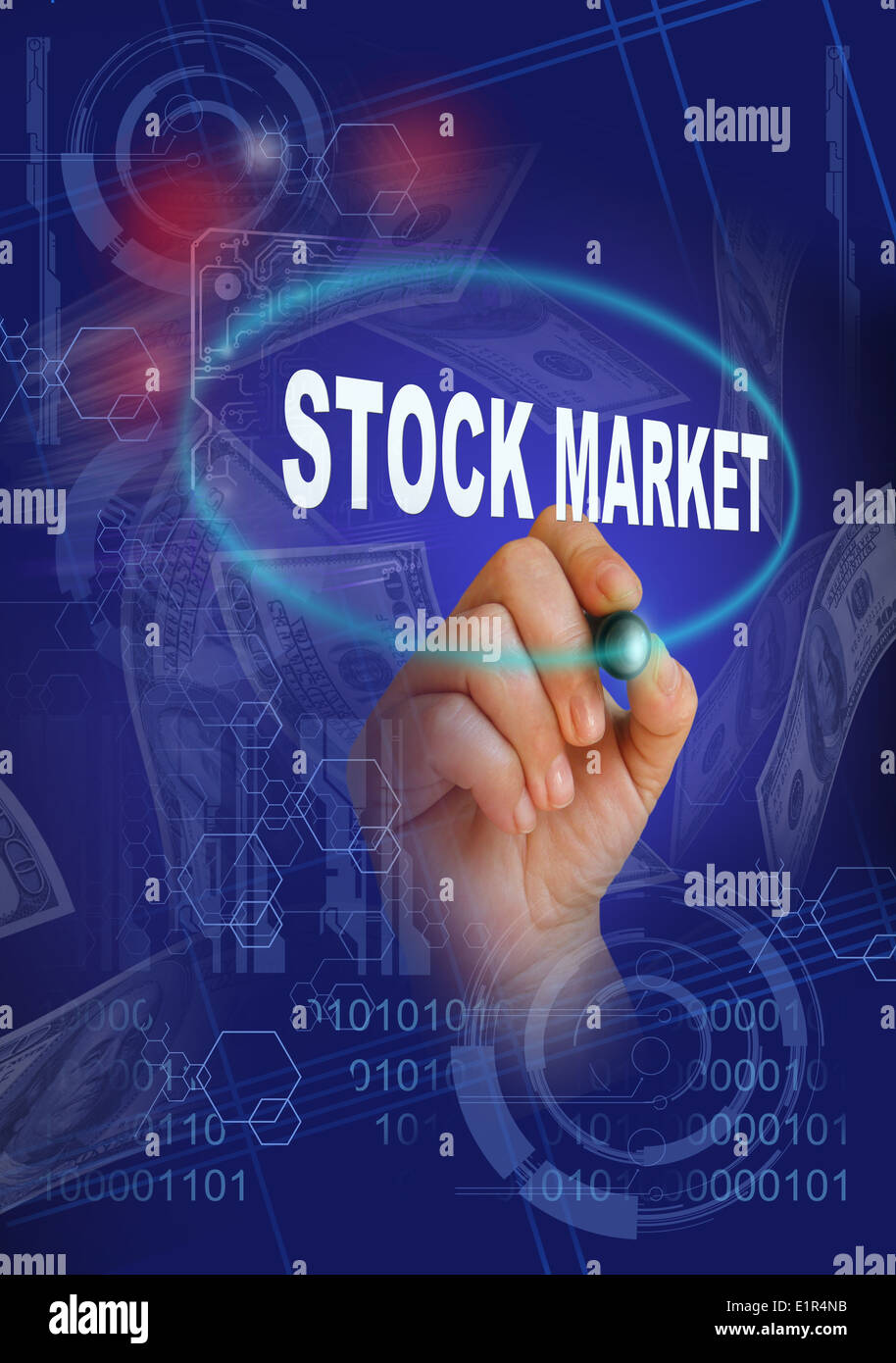 writing words ' stock market ' on white background made in 2d software ...