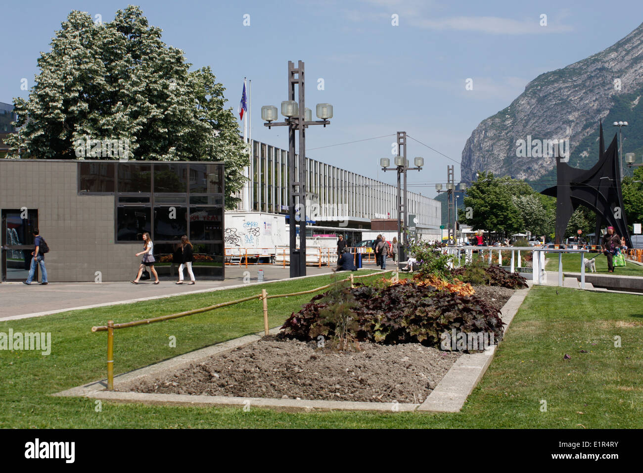 Train station and garden, city center of Grenoble, neighborhood of the ...