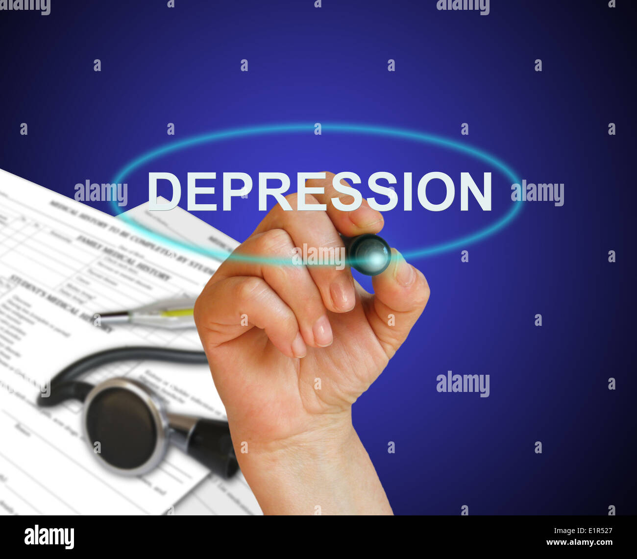writing word Depression with marker on gradient background made in 2d ...