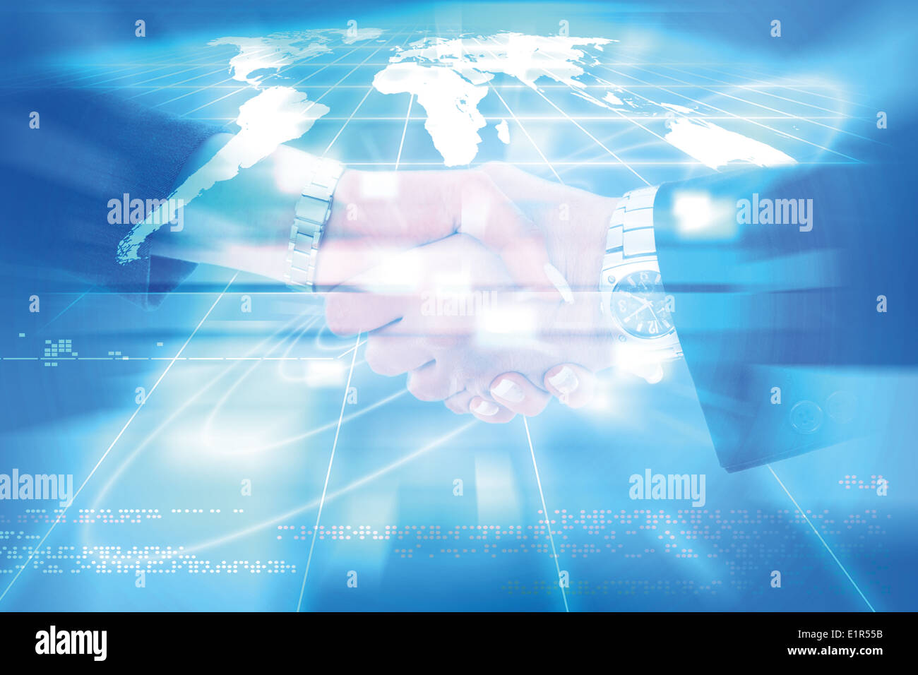 world of connections technology and communication, business handshake ...