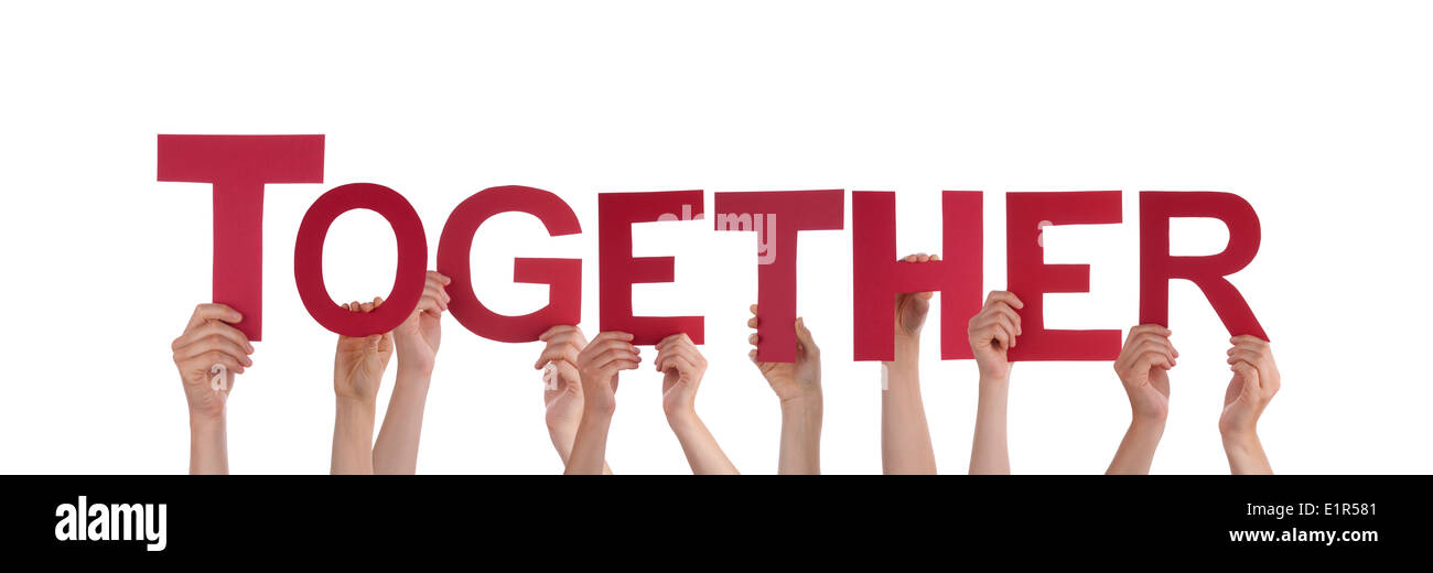 Many Hands Holding the Red Word Together, Isolated Stock Photo - Alamy